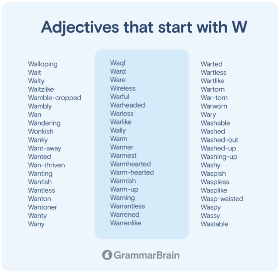 Big List of Adjectives That Start With W (Positive, Negative ...