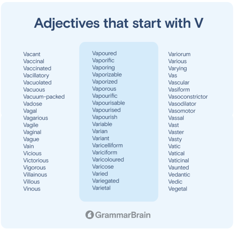 Big List of Adjectives That Start With V (Positive, Negative ...