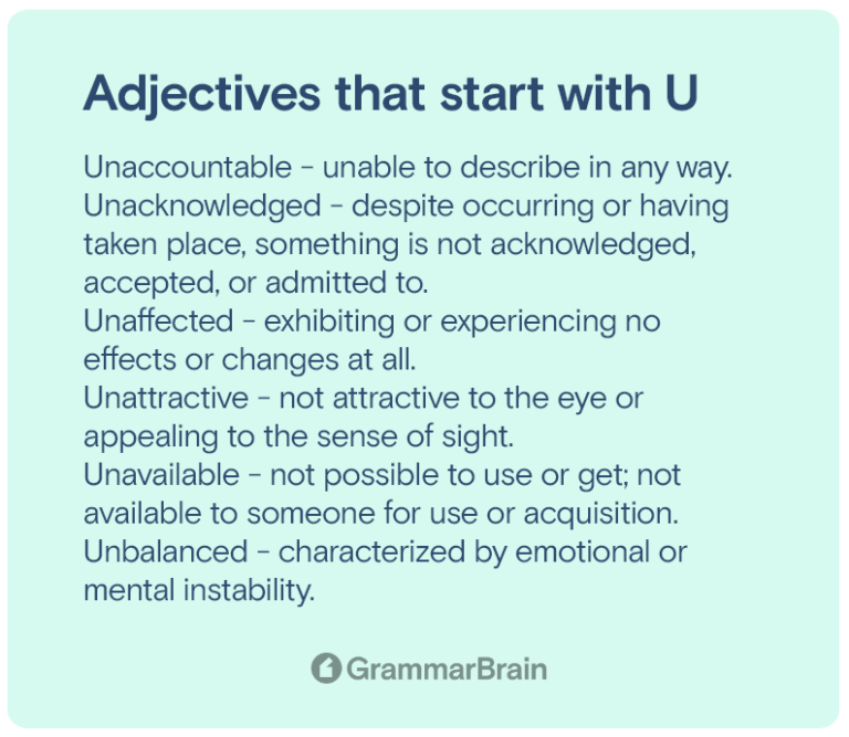 Big List of Adjectives That Start With U (Positive, Negative ...